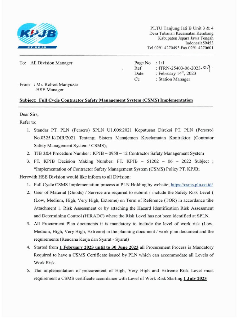 Full Cycle Contractor Safety Management System (CSMS) Implementation | PDF