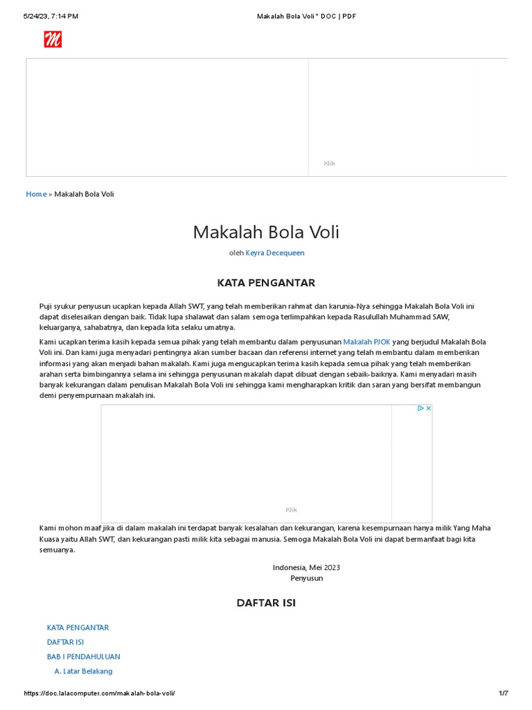 Makalah Bola Voli - DOC - PDF | PDF