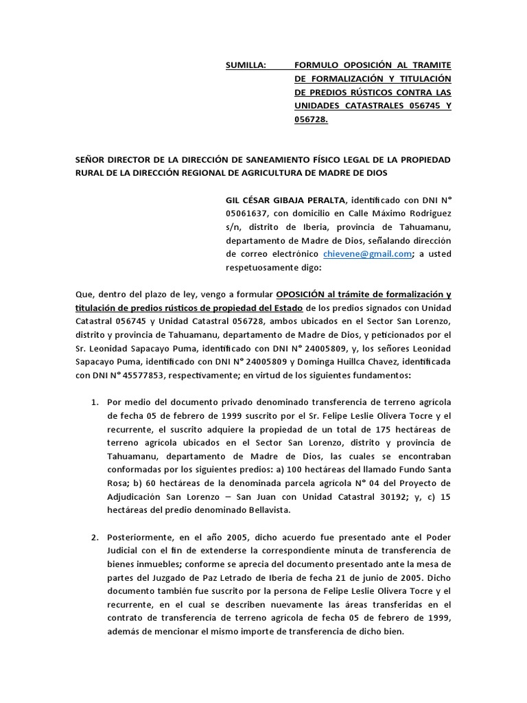 Oposición Gil Gibaja Peralta | PDF | Propiedad | Justicia