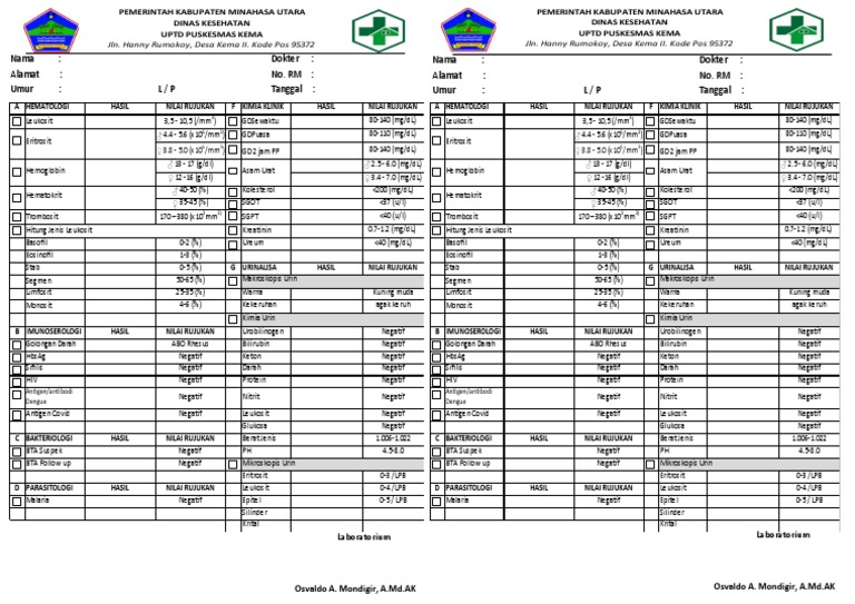 Blanko Hasil Lab | PDF