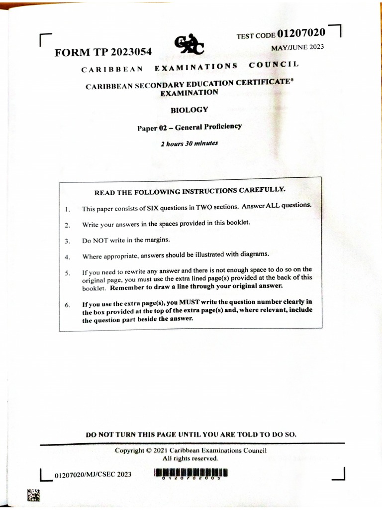 CSEC Bio p2 May/ June 2023 | PDF CSEC Bio p2 May/ June 2023 | PDF
