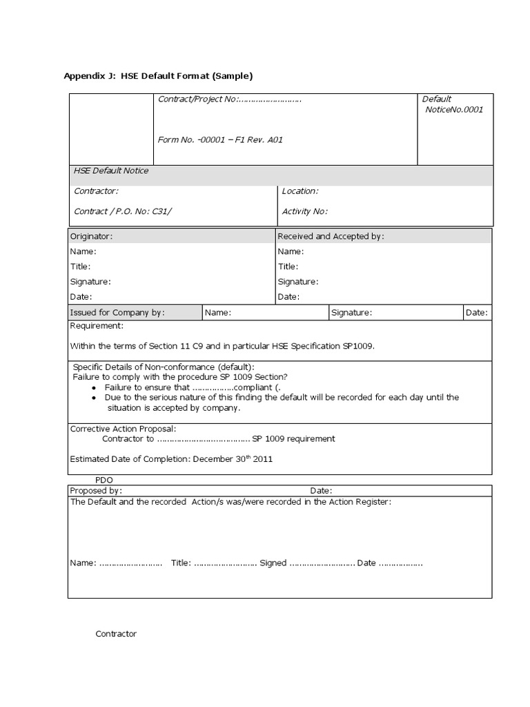Appendix J- HSE Default Format | PDF