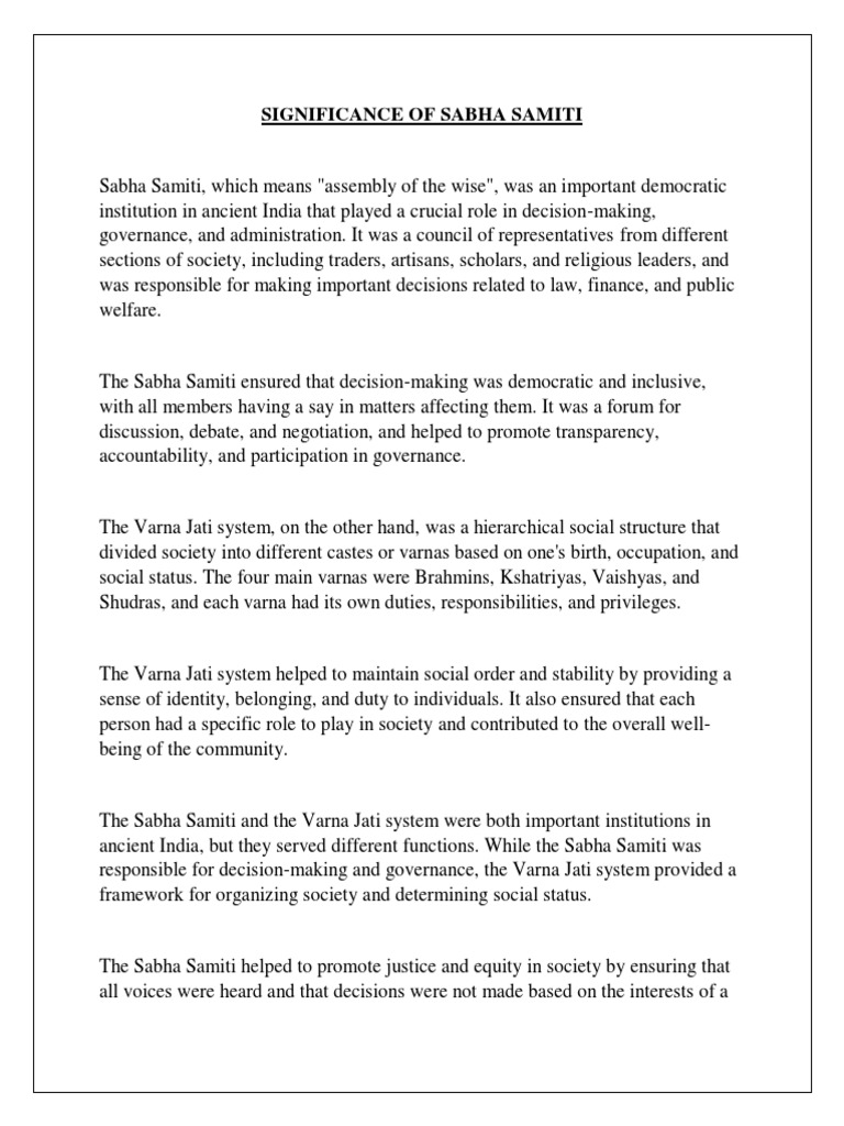 Significance of Sabha Samiti | PDF
