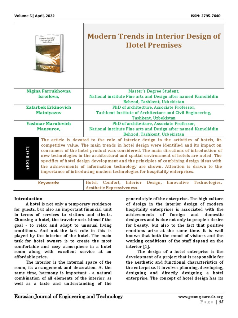 Modern Trends in Interior Design of Hotel Premises | PDF | Hotel ...
