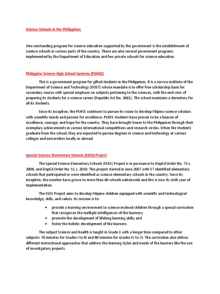 Philippine Science Education Programs | PDF | Schools | Curriculum