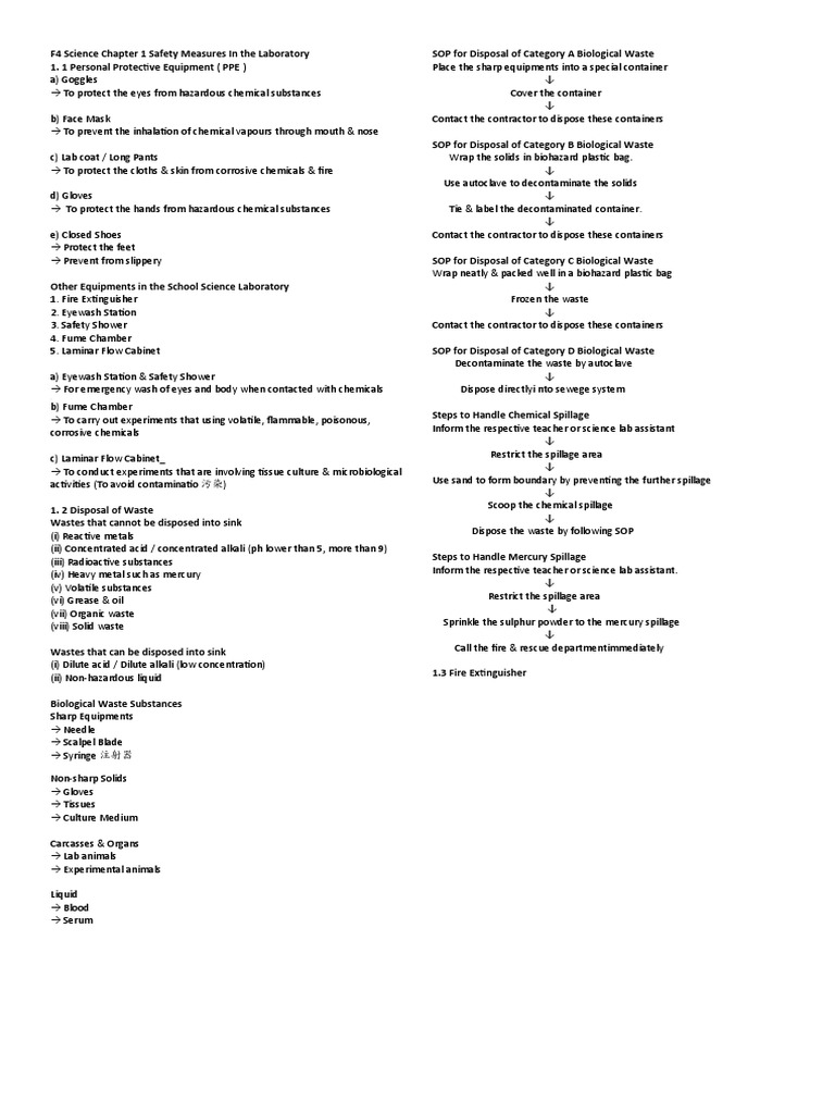 F4 Science Chapter 1 Safety Measures in The Laboratory | PDF | Laboratories | Waste