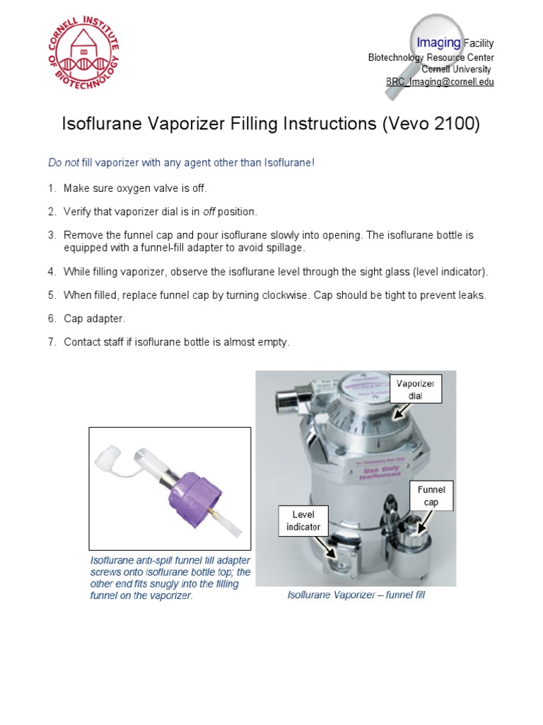 Isoflurane Vaporizer Filling Instructions - Vevo 2100 | PDF