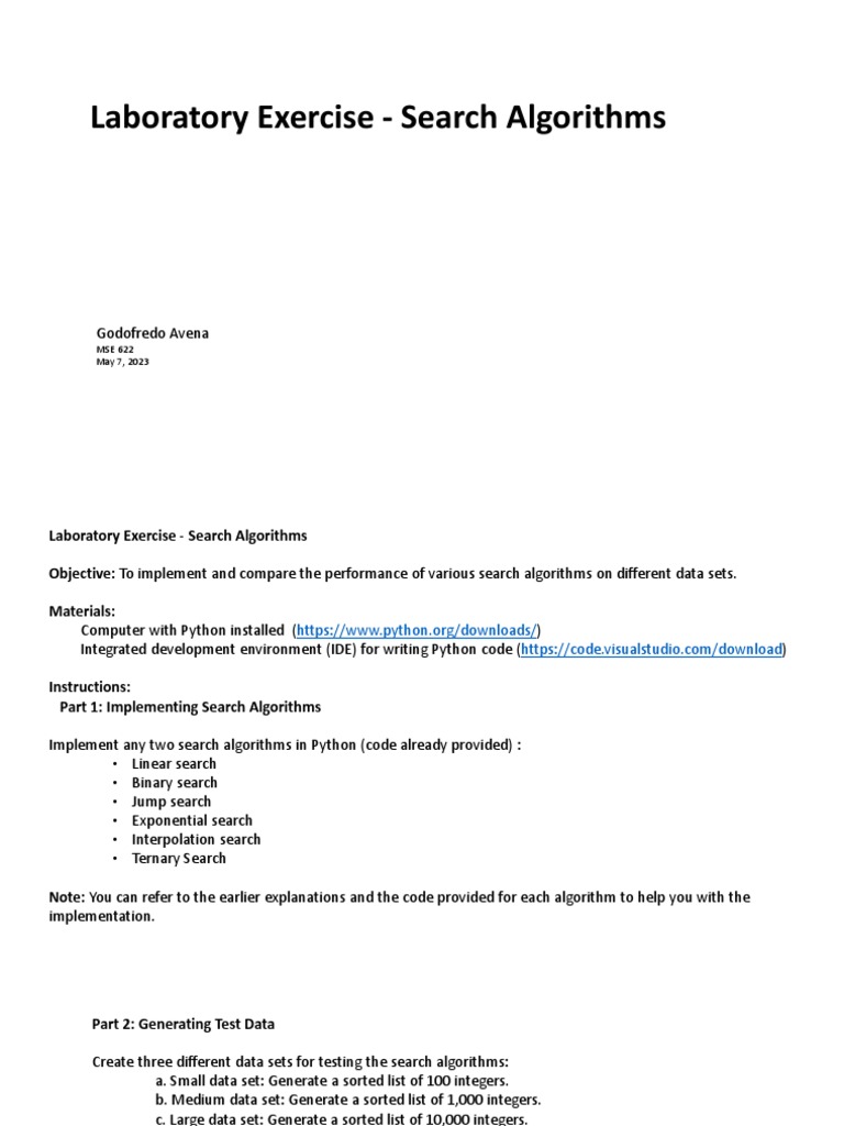 MSE622 Search Algorithm Laboratory Activity | PDF
