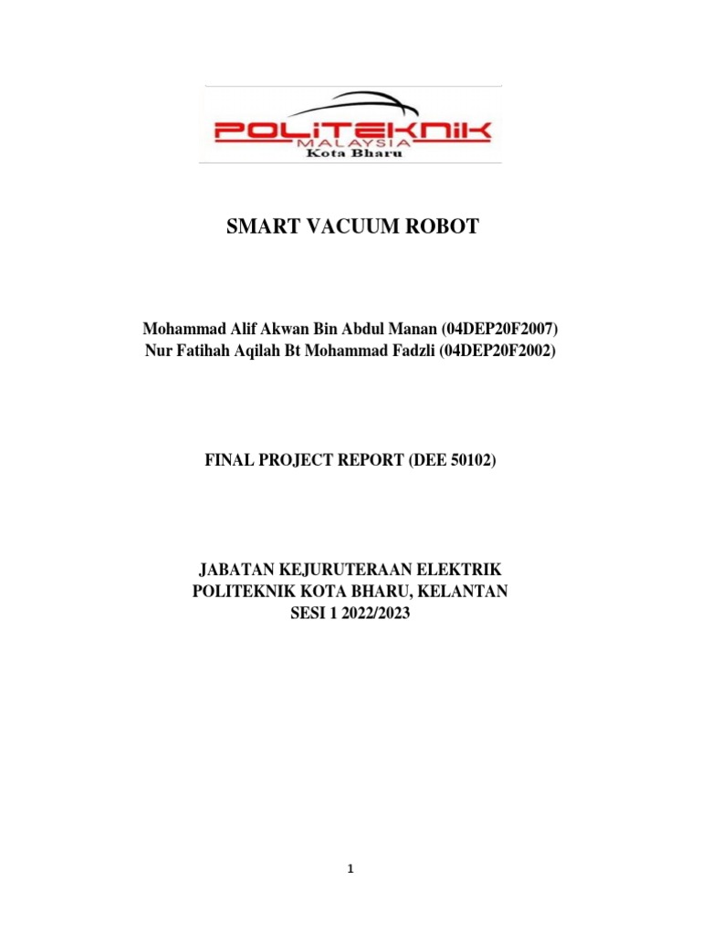 Smart Vacuum Robot (Full Report) | PDF | Arduino | Computer Engineering