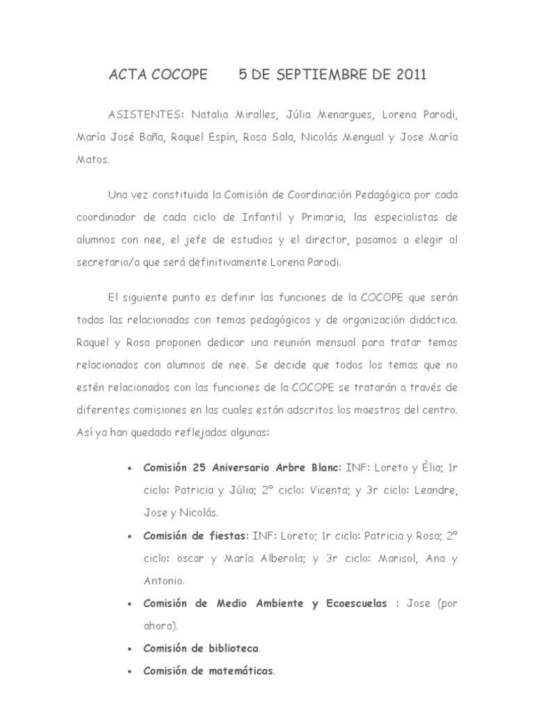 Acta Cocope 5 de Septiembre de 2011 | PDF