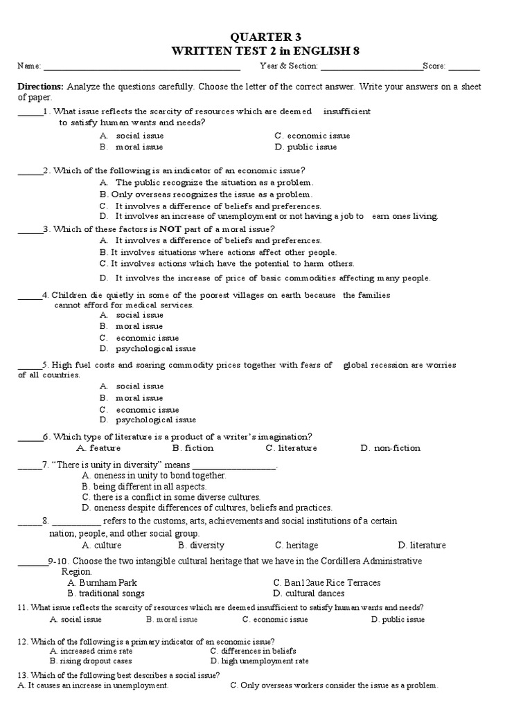 English 8 Q3 Summative 2 | PDF | Teenage Pregnancy | Adolescence
