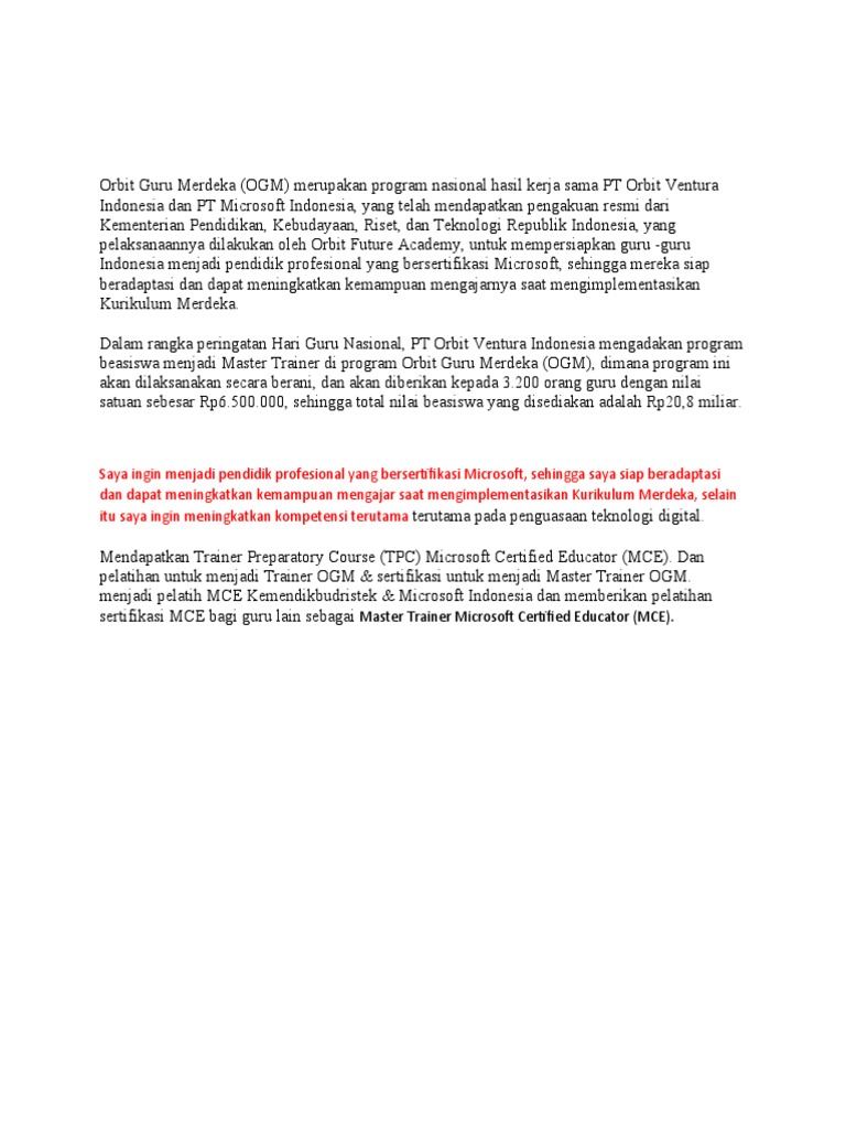 Beasiswa Master Trainer OGM untuk Guru | PDF | Bisnis