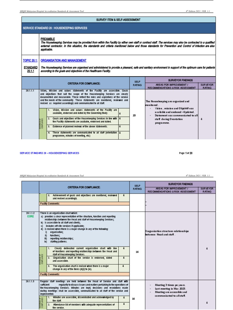 Hospital Housekeeping Standards Overview | PDF | Regulatory Compliance ...
