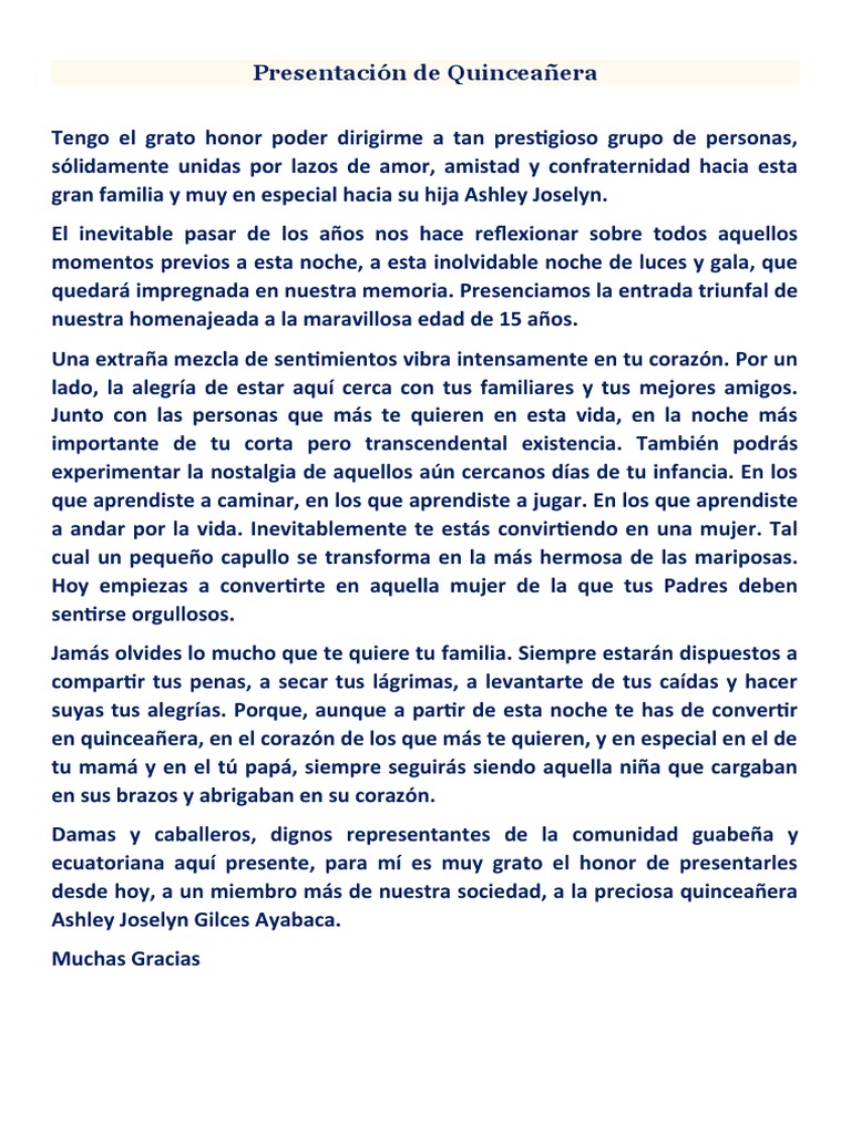 Presentación de Quinceañera | PDF