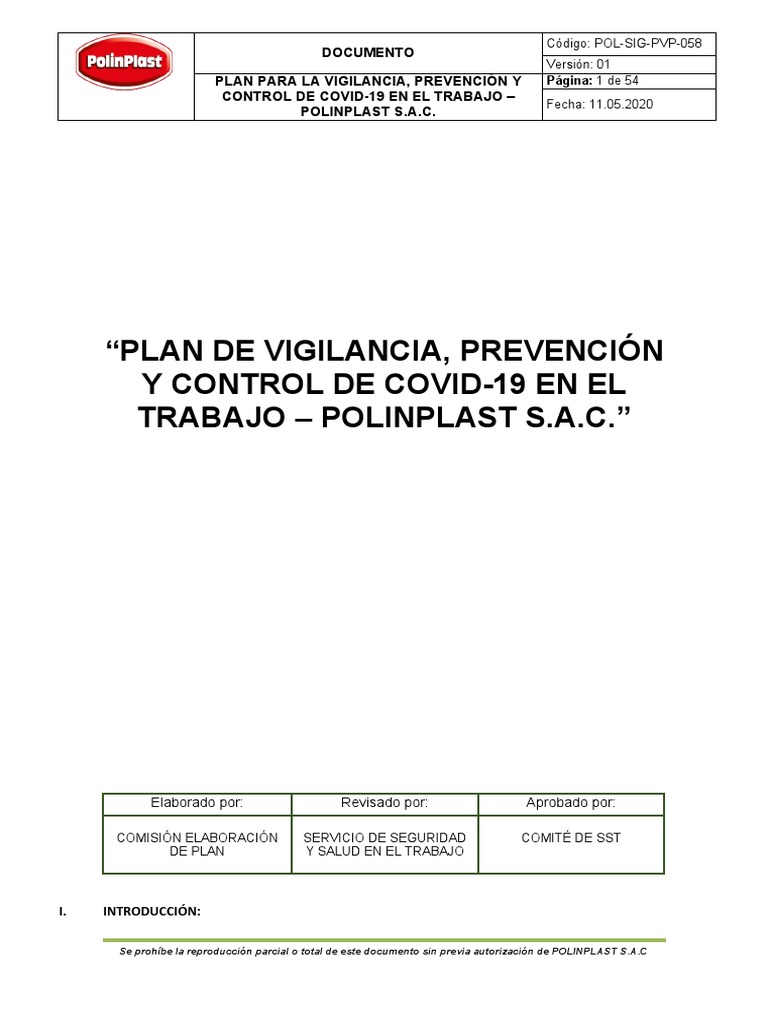 Plan para La Vigilancia, Prevención y Control de COVID-19 en El Trabajo - Polinplast Rev 01 ...
