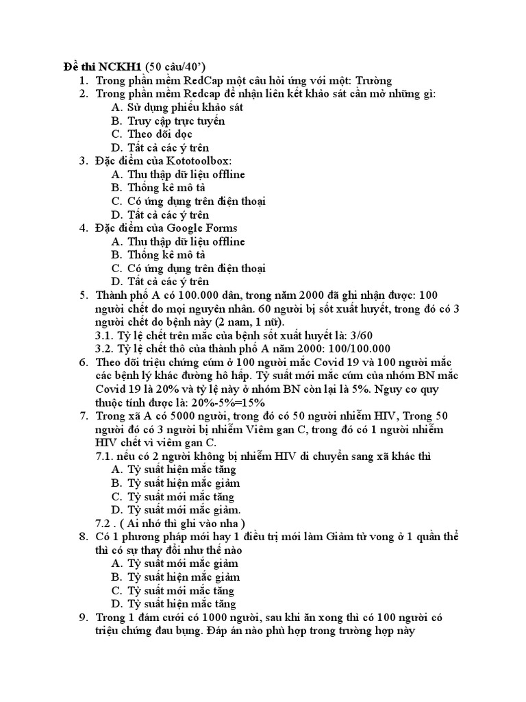 Đề thi NCKH1 (50 câu - 40') | PDF