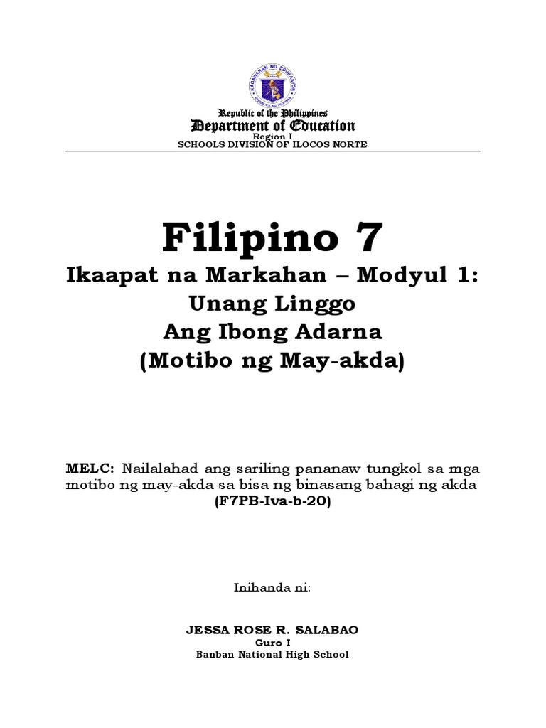Filipino7 Q4 Week1 Mod1 MELC1 Salabao, Jessa | PDF