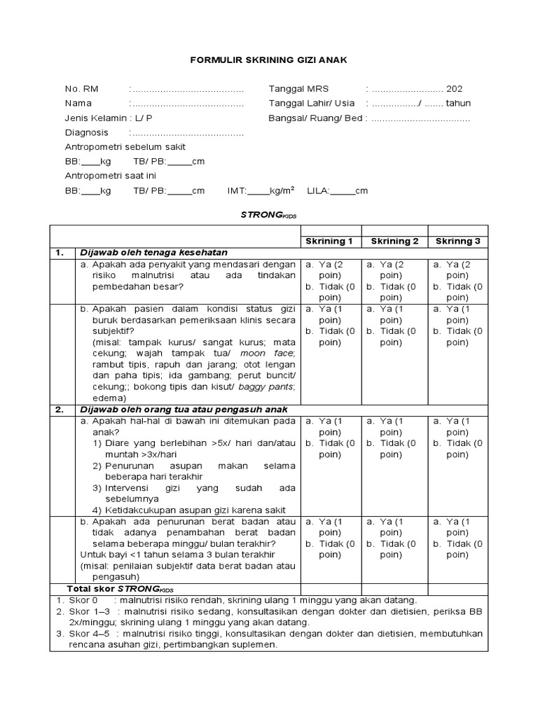 Form Skrining Gizi Untuk Anak Gabungan | PDF | Pengembangan Diri