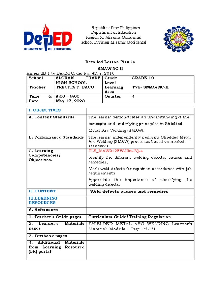 Detailed Lesson Plan in | PDF | Welding | Construction