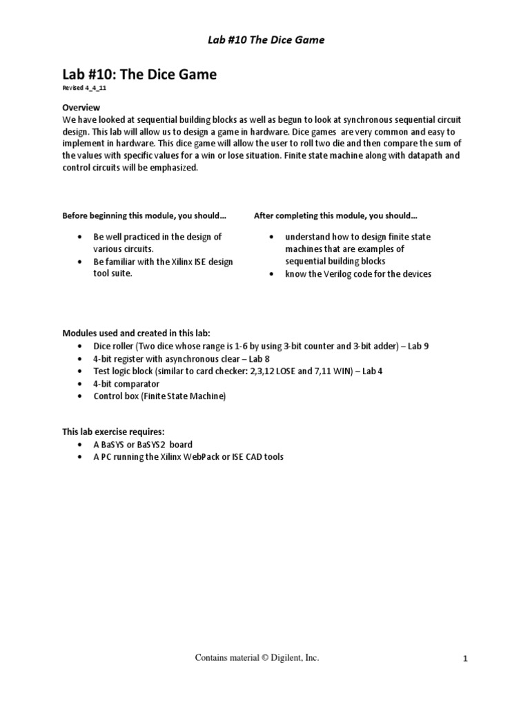 Hardware Dice Game Design Lab | PDF | Teaching Methods & Materials ...