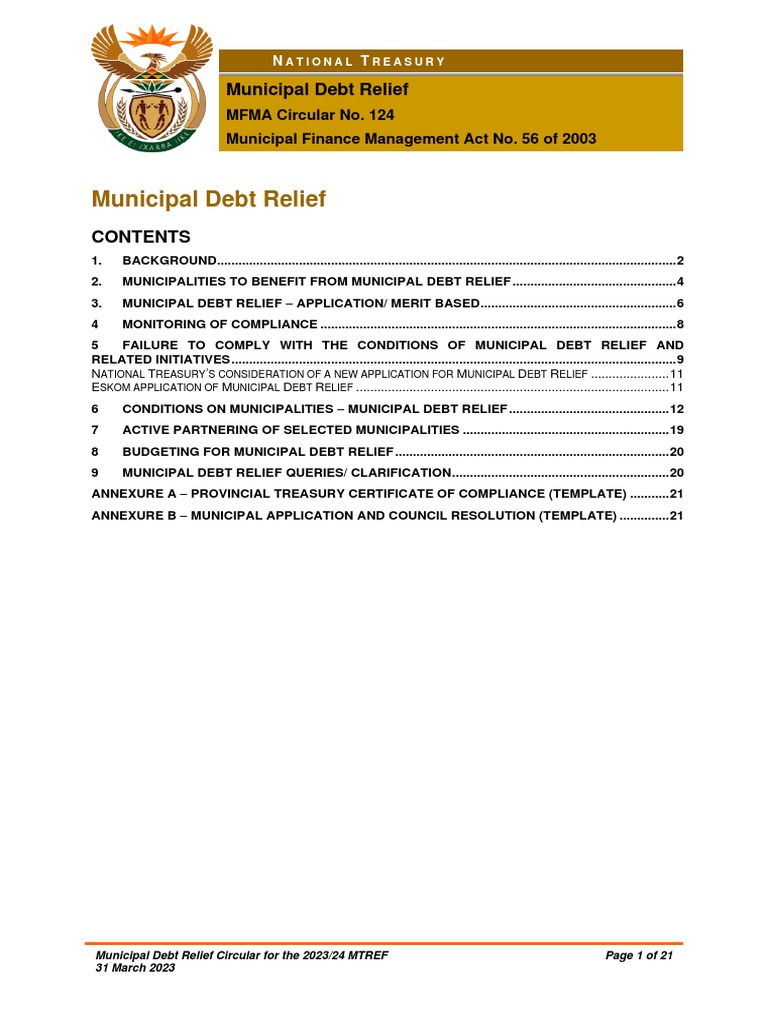 Eskom's Municipal Debt Relief Plan | PDF | Debt | Regulatory Compliance