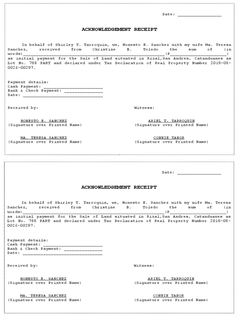 Acknowledgement Receipt in Land | PDF
