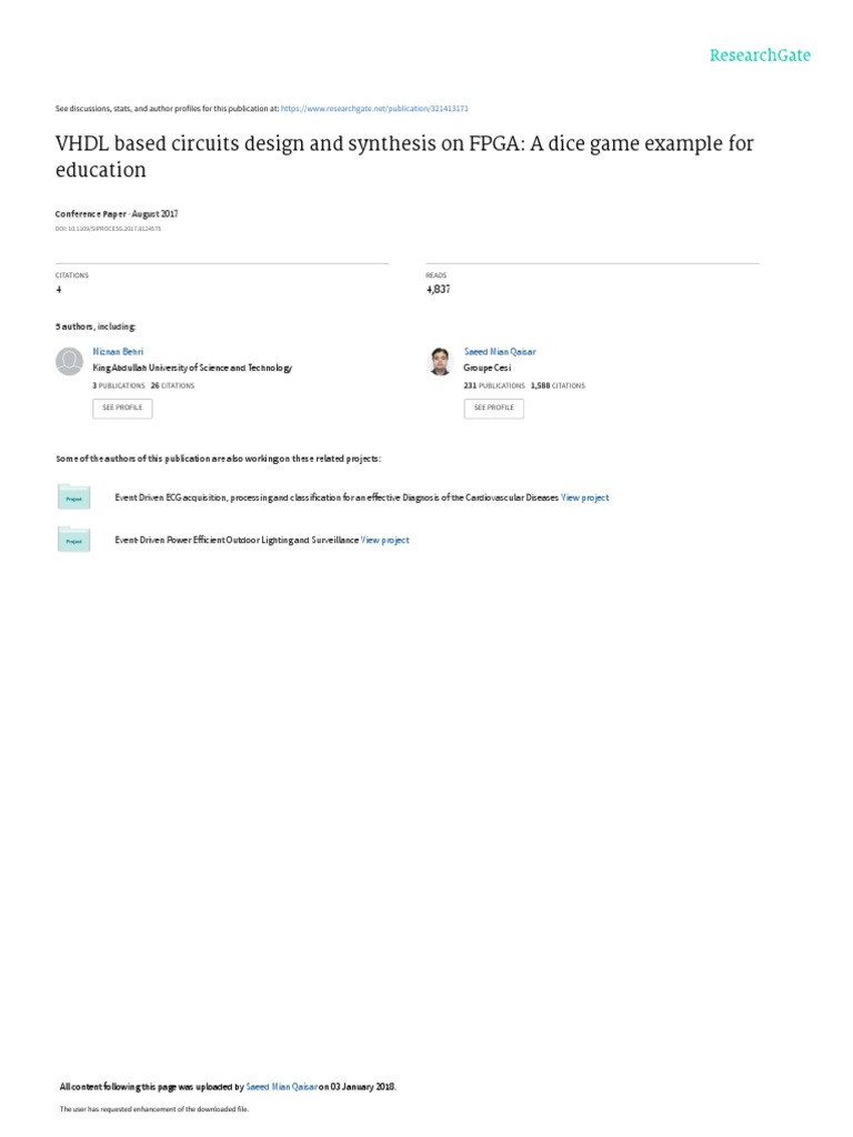 VHDLBased Circuits Designand Synthesison FPGA | PDF | Vhdl | Field Programmable Gate Array