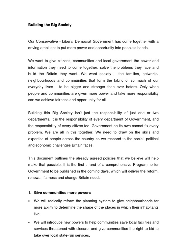 Empowering Communities: Building the Big Society | PDF
