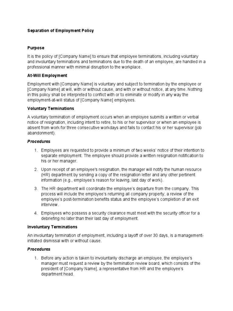 Separation of Employment Policy | PDF | Employment | Payroll