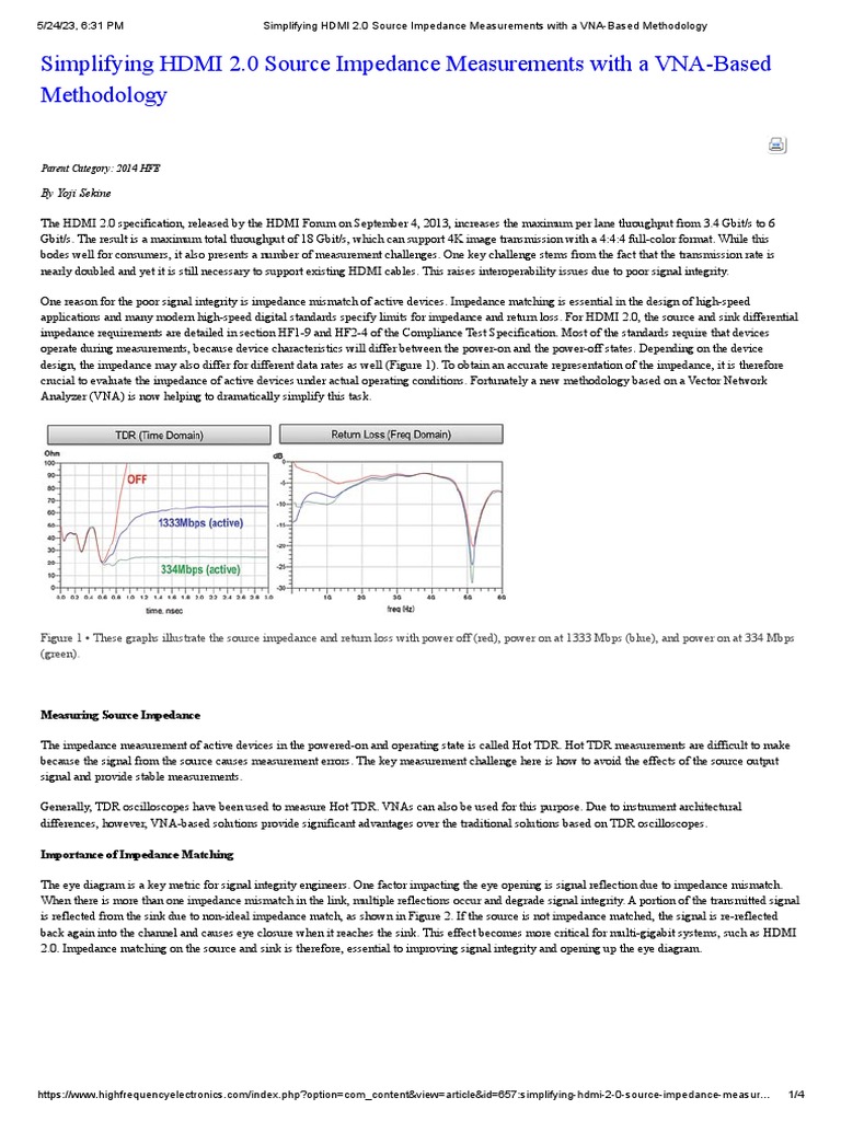 Simplifying HDMI 2.0 Source Impedance Measurements with a VNA-Based Methodology | PDF | Hdmi ...