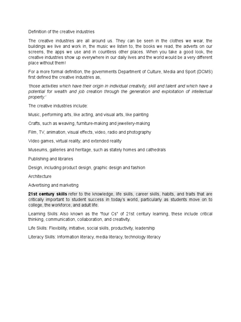 Definition of the creative industries | PDF