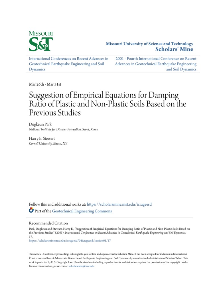 Suggestionof Empirical Equationsfor Damping Ratioof Plastican | PDF ...