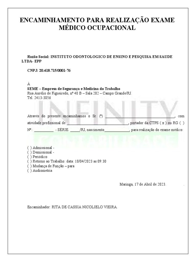 Encaminhamento para Realiza o de Exame M Dico | PDF