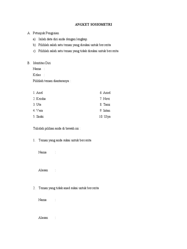 Angket Sosiometri | PDF