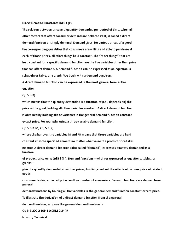 Direct Demand Functions | PDF | Demand | Demand Curve