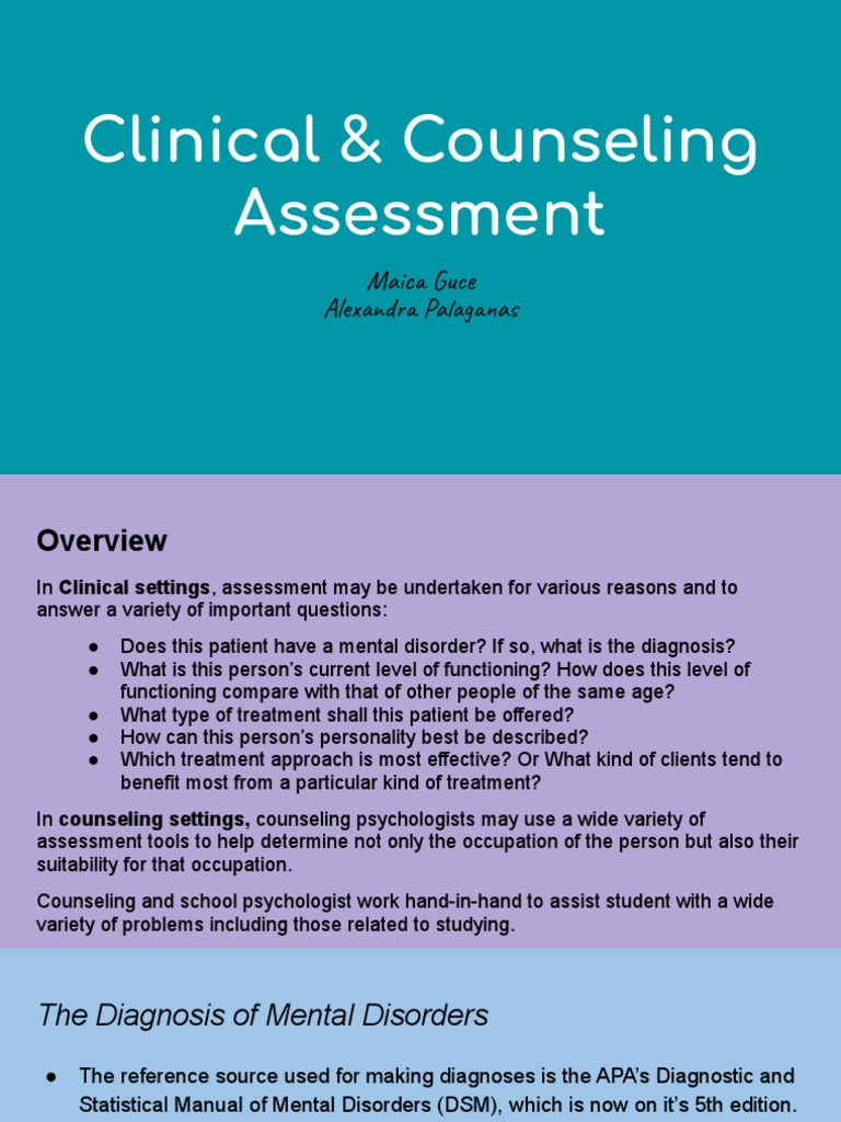 Clinical & Counseling Assessment | PDF | Clinical Psychology | Mental ...