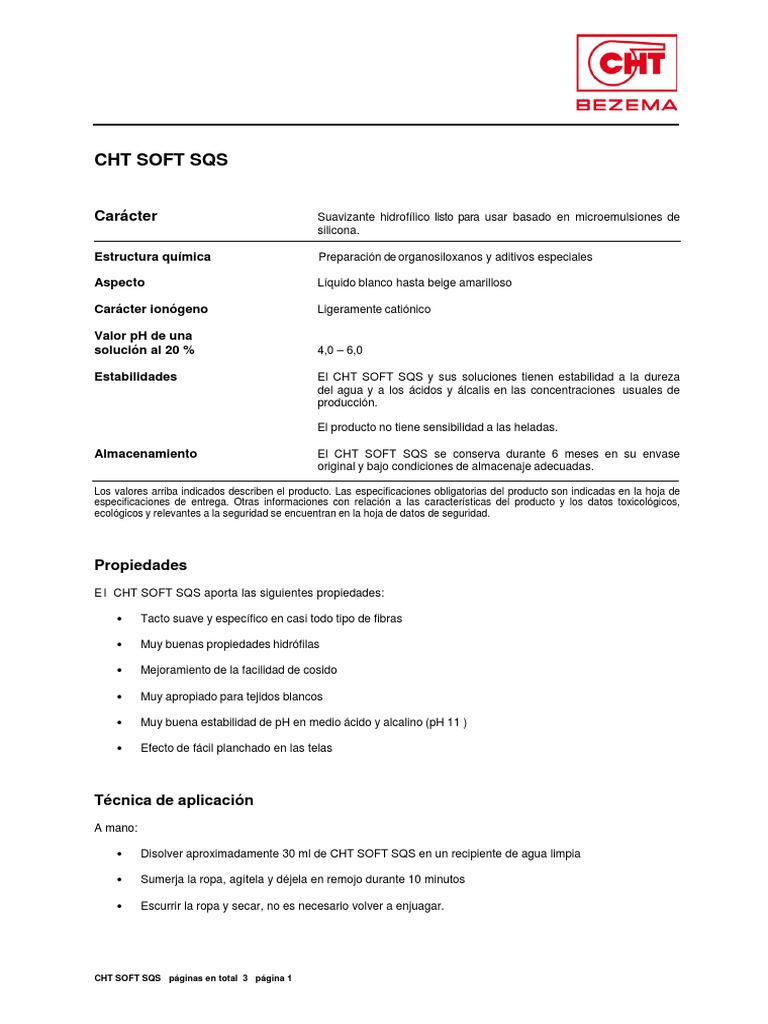 CHT SOFT SQS - Ficha Técnica | PDF | Agua | Ph