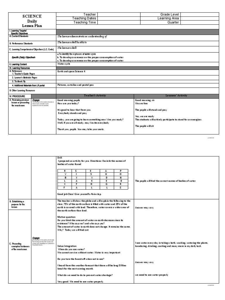 Grade 5 Science Water Cycle Lesson Plan | PDF