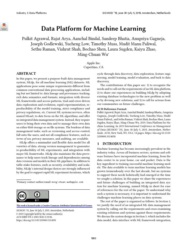 Data Platform For Machine Learning | PDF | Data | Databases