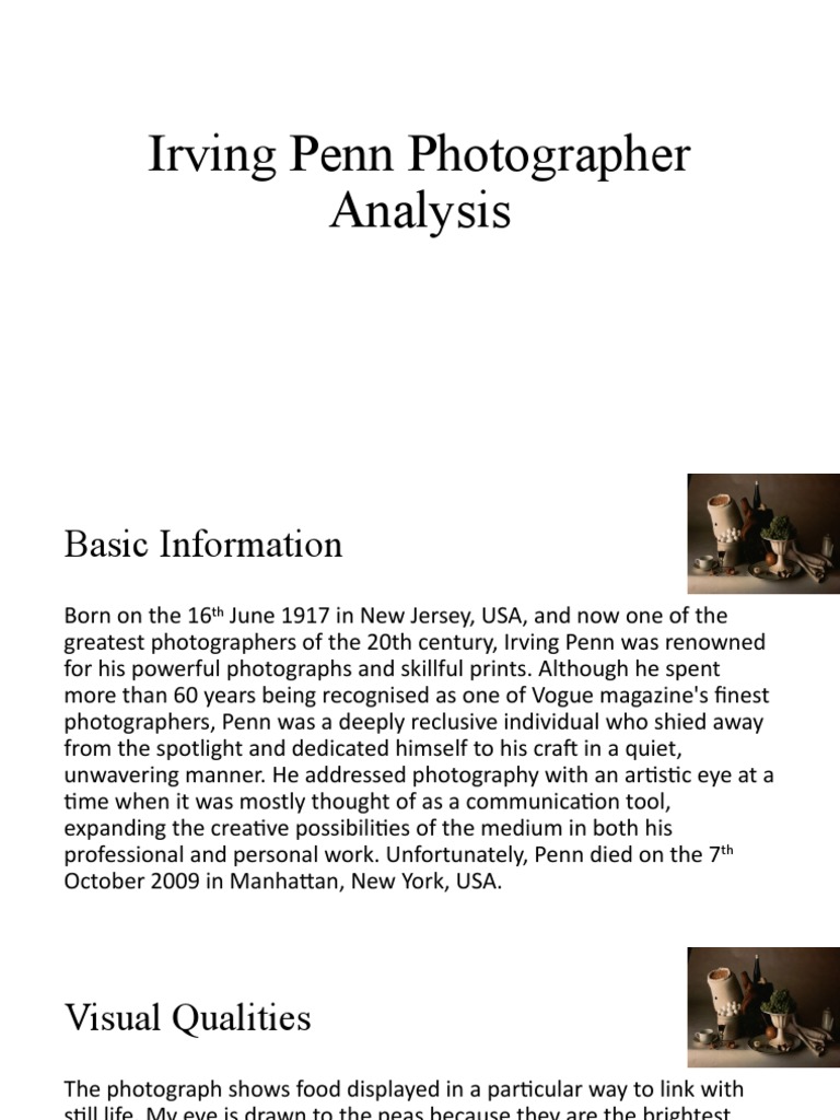 Irving Penn Photographer Analysis | PDF