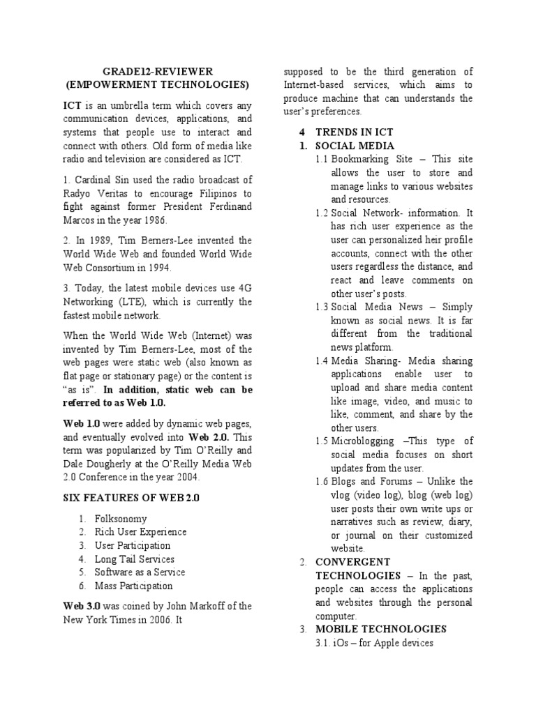 Grade12 Reviewer Emptech | PDF | World Wide Web | Internet & Web