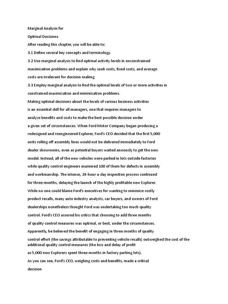 Marginal Analysis For PDF Mathematical Optimization Decision Making