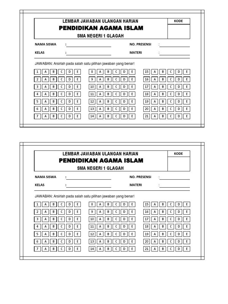 Lembar Jawaban Ulangan | PDF