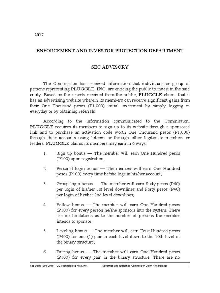 SEC Advisory Pluggle | PDF | Private Law | Investing