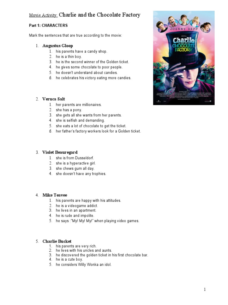 Charlie and The Chocolate Factory Activities | PDF