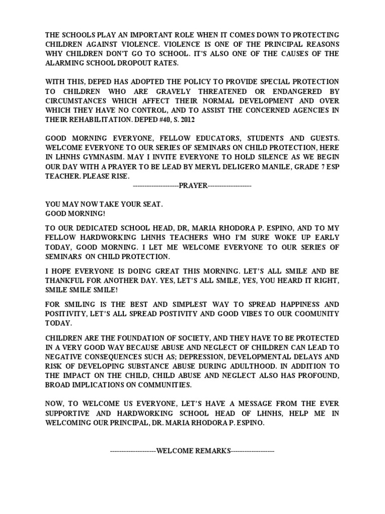 Script - Child Protection Policy | PDF | Child Protection | Child Abuse