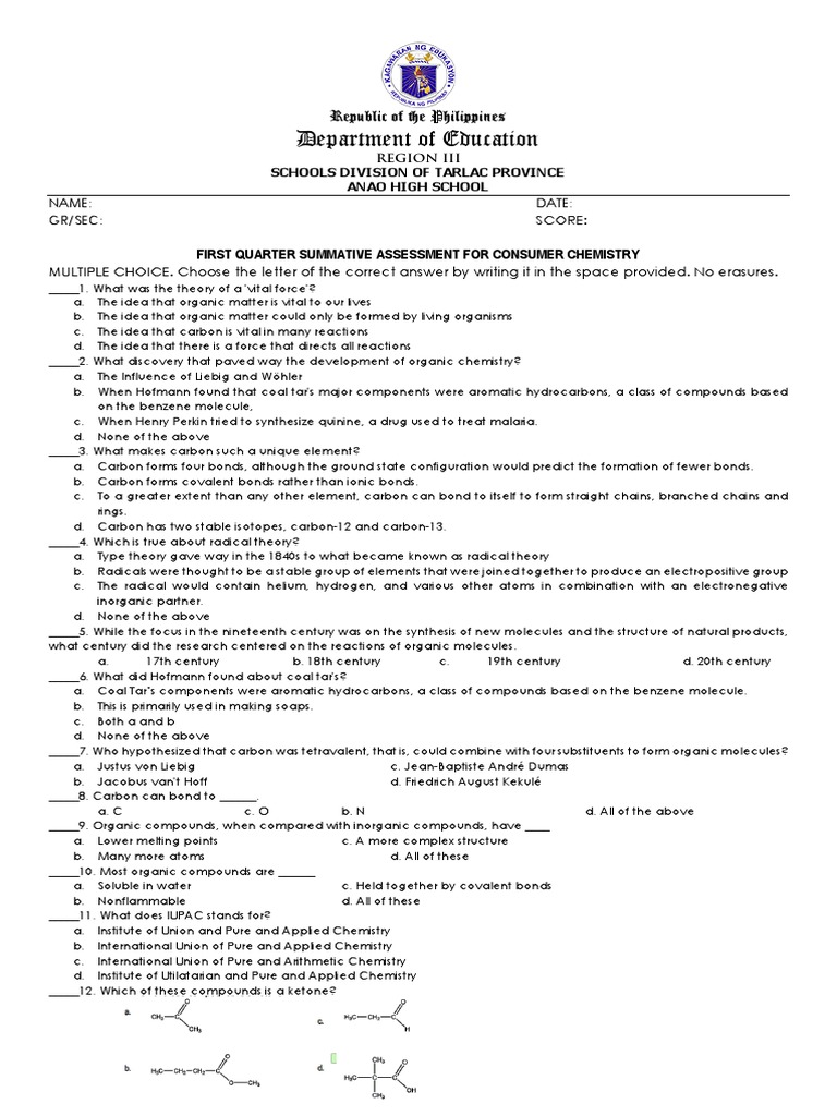 Chemistry Quiz for High Schoolers | PDF | Alkene | Chemistry