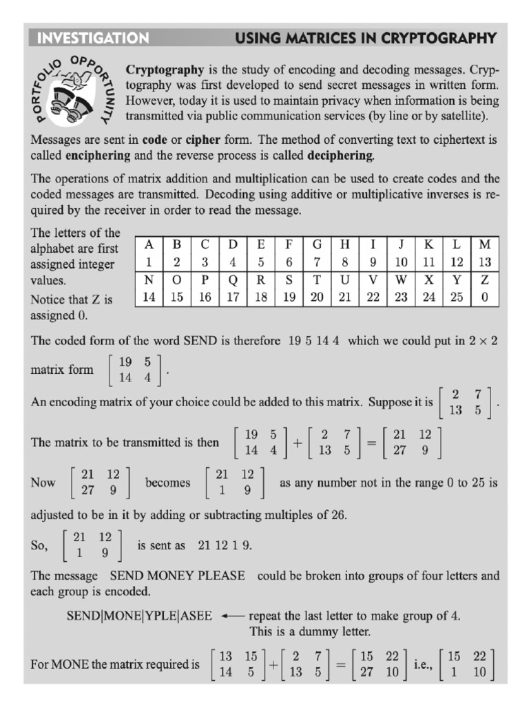 Using Matrices in Crypthography | PDF