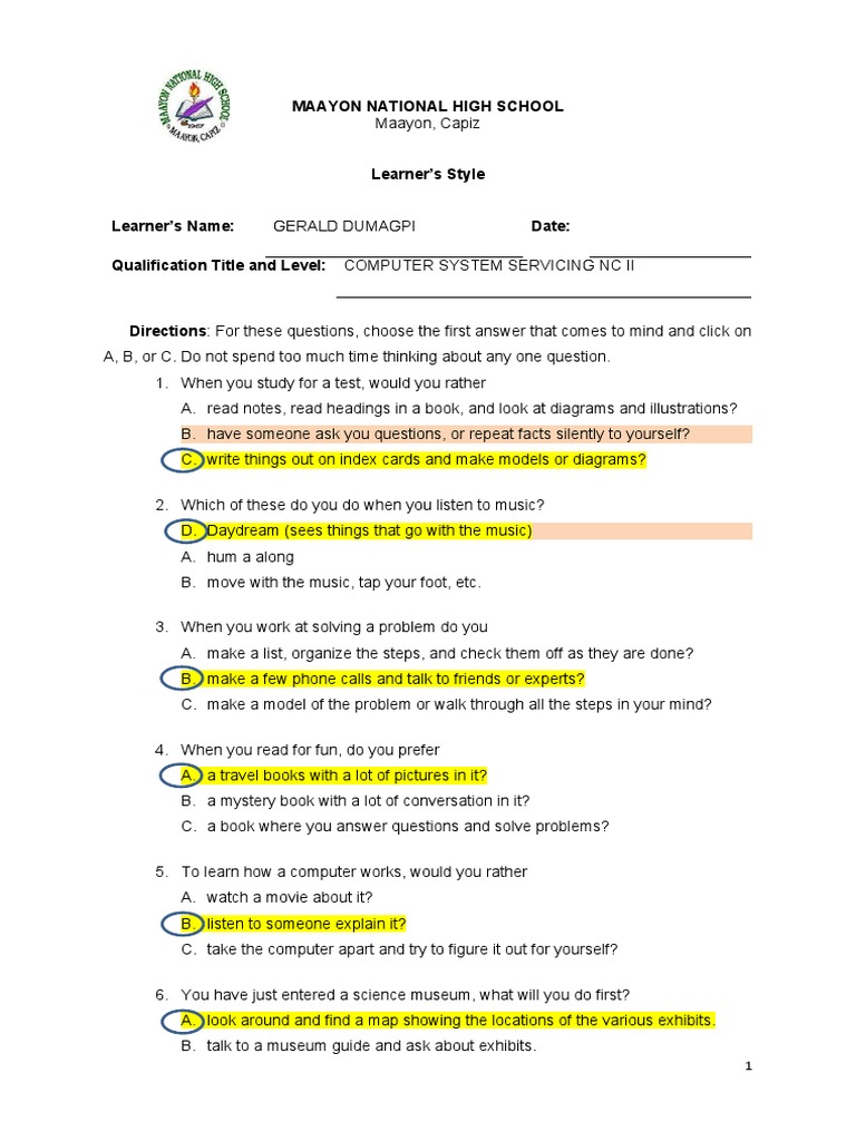 1 Leaner - S Style EQUIBAL | PDF | Learning Styles | Cognitive Psychology