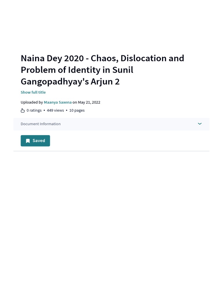 Naina Dey 2020 - Chaos, Dislocation and Problem of Identity in Sunil ...